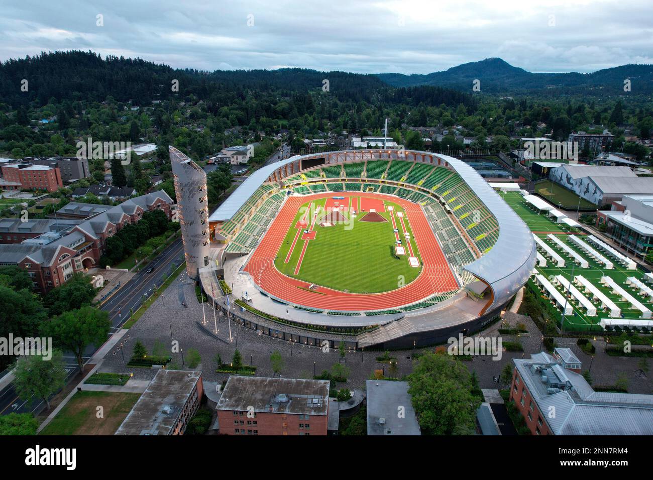 An aerial view of Hayward Field on the campus of the University of ...