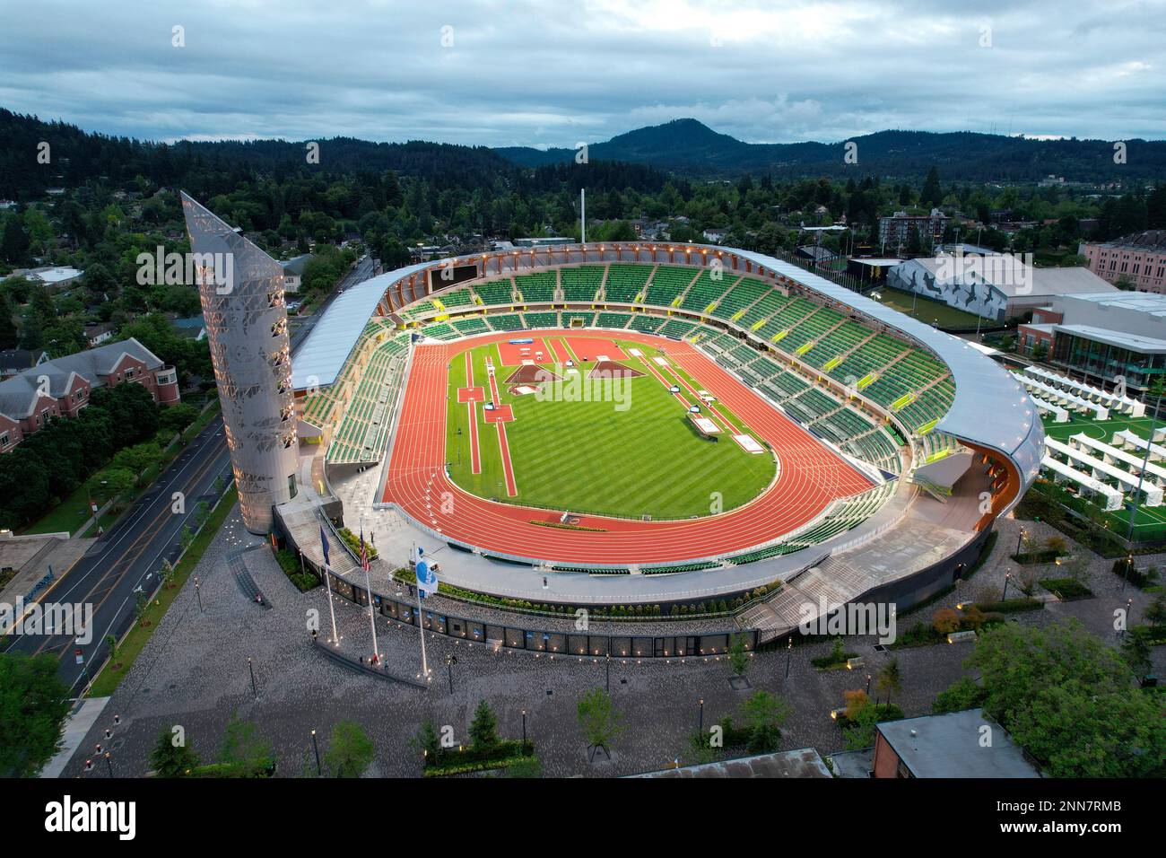 An aerial view of Hayward Field on the campus of the University of ...