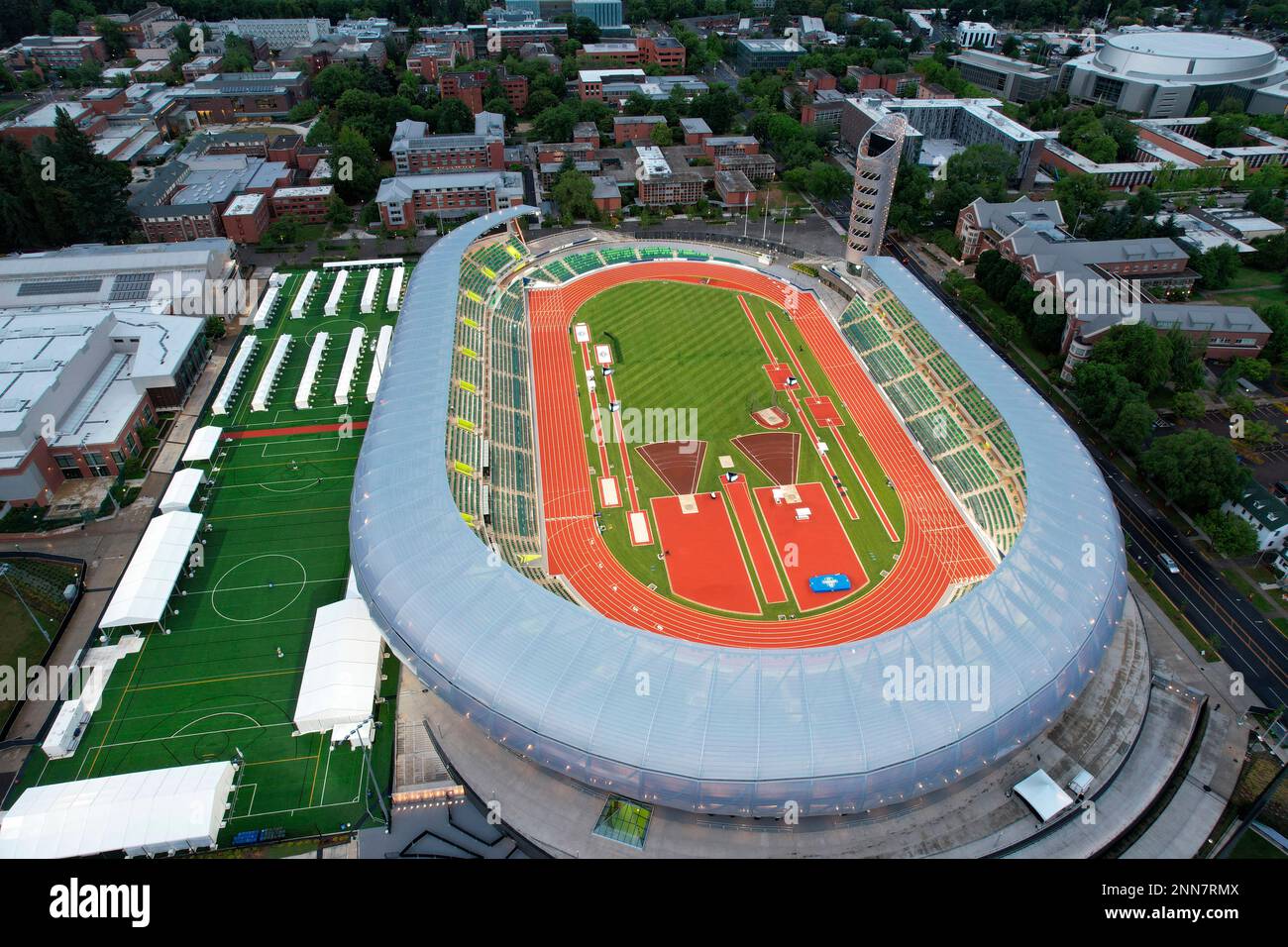 An aerial view of Hayward Field on the campus of the University of ...