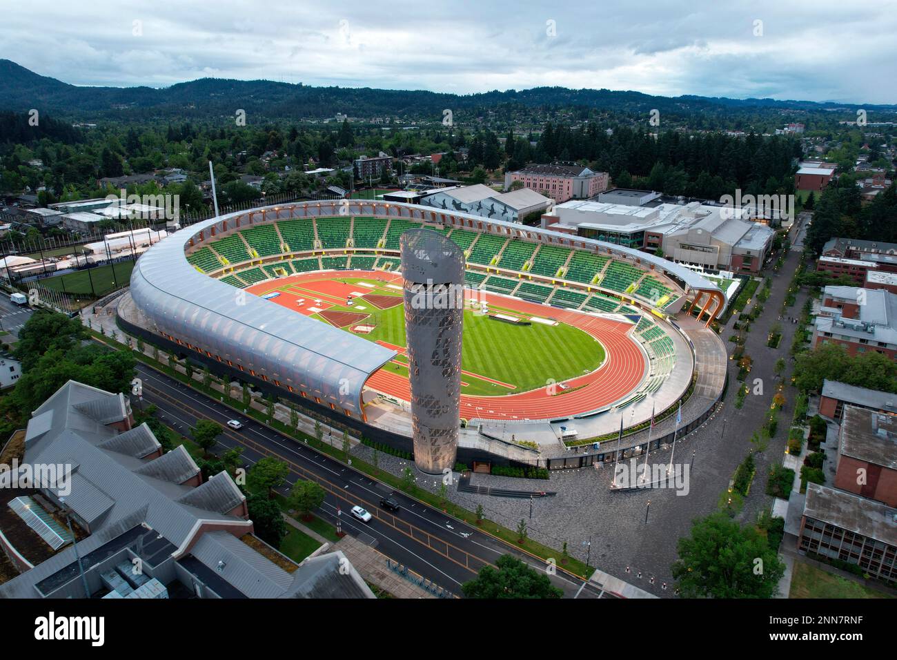 An aerial view of Hayward Field on the campus of the University of ...