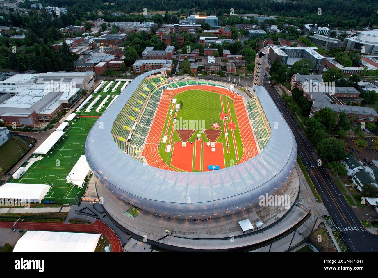 An aerial view of Hayward Field on the campus of the University of ...