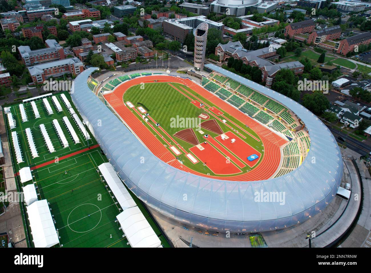 An aerial view of Hayward Field on the campus of the University of ...