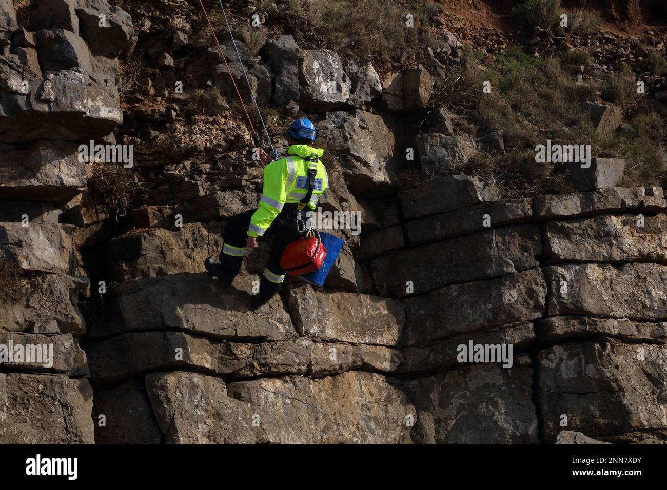 The Coastguard team out on exercise using lifting apparatus assisting a ...