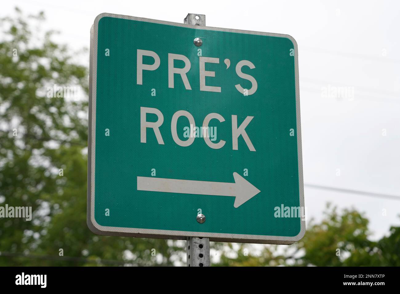A Pre's Rock directional sign, Friday, June 11, 2021, in Eugene, Ore ...