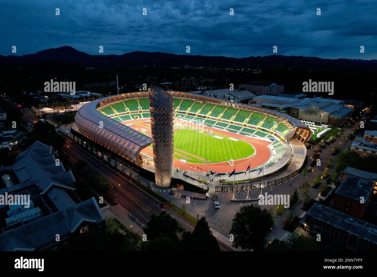 An aerial view of Hayward Field on the campus of the University of ...