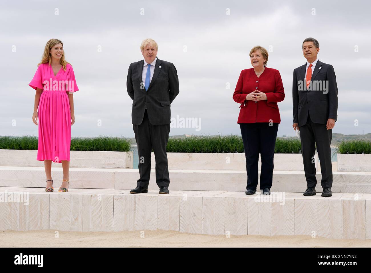 British Prime Minister Boris Johnson and his wife Carrie Johnson pose ...