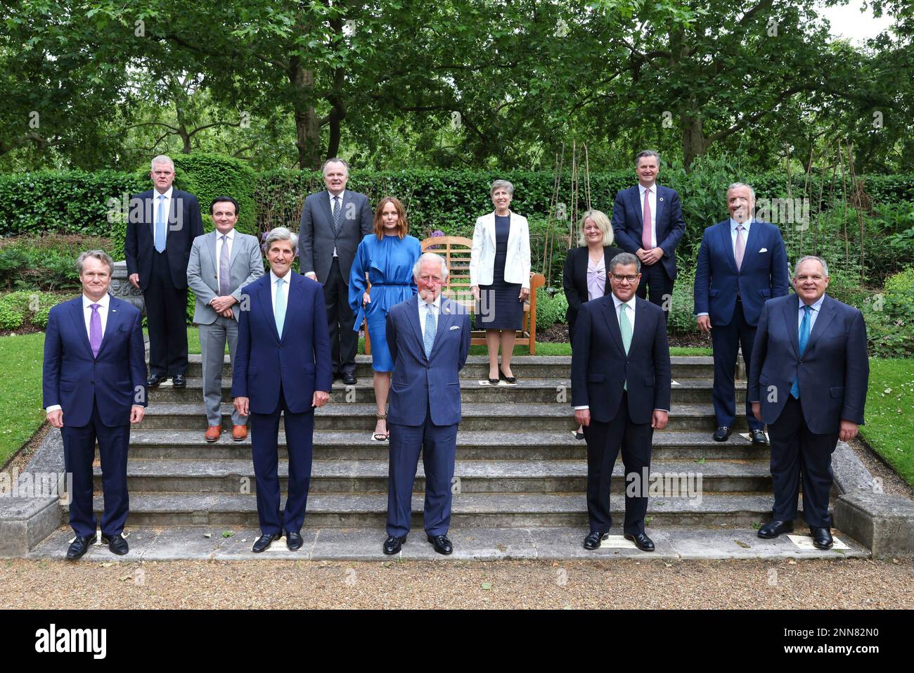 Britain's Prince Charles, front row centre, poses for a photo with CEO ...