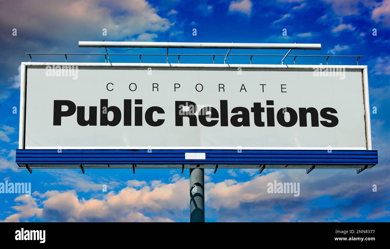 Advertisement billboard displaying the catchword: Public Relations ...