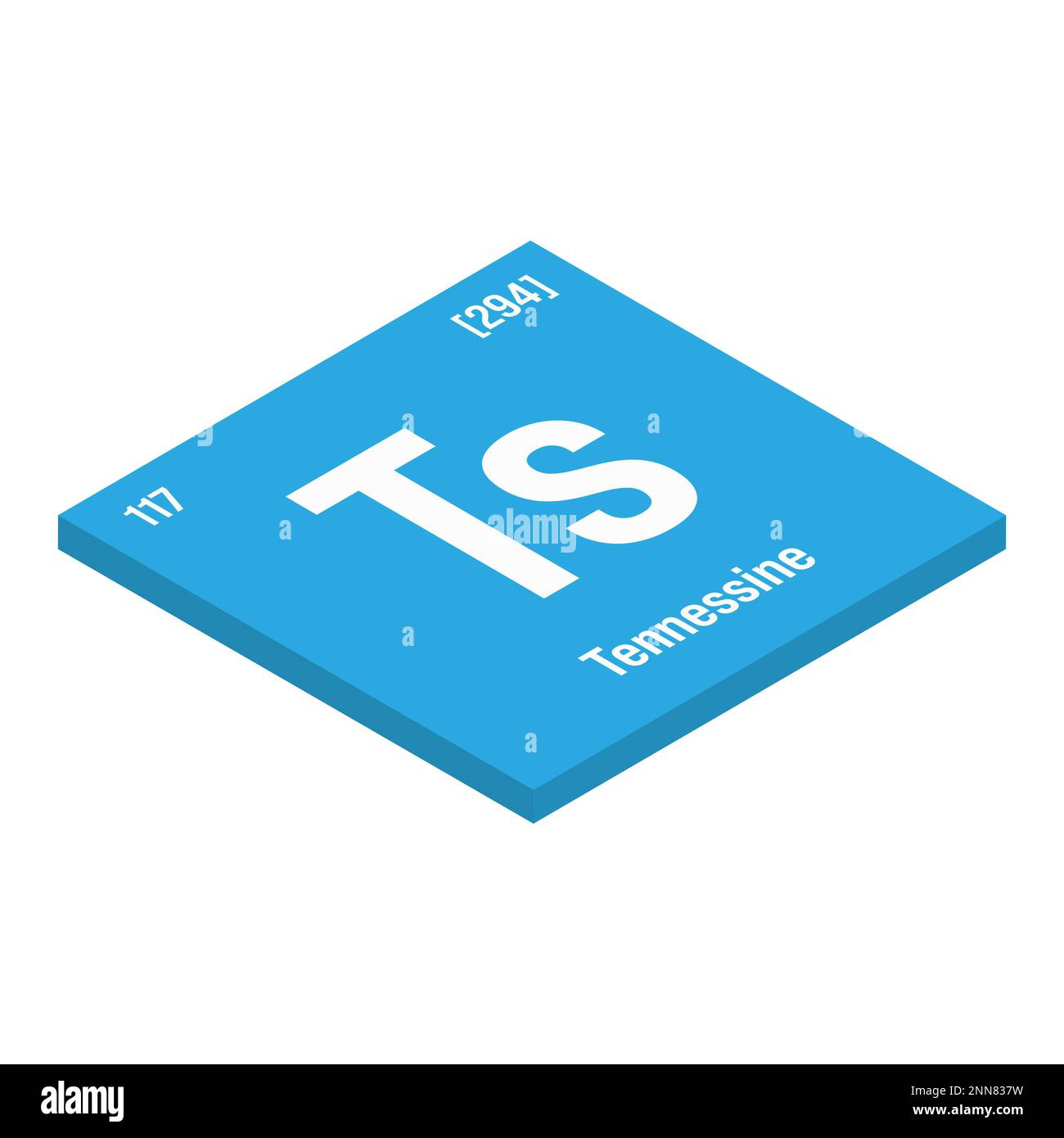 Tennessine, Ts, periodic table element with name, symbol, atomic number ...