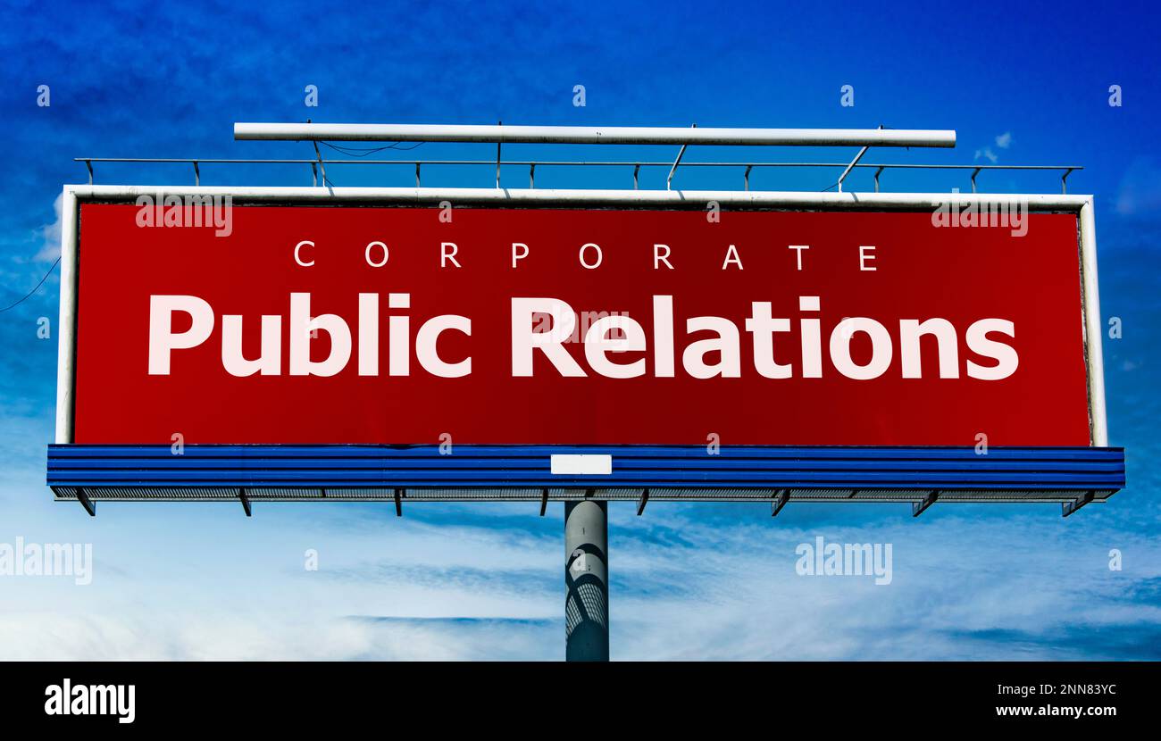 Advertisement billboard displaying the catchword: Public Relations ...