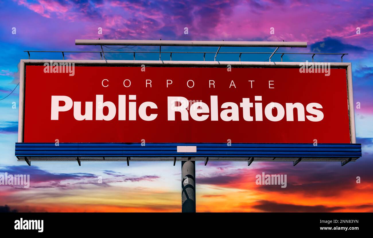 Advertisement billboard displaying the catchword: Public Relations ...