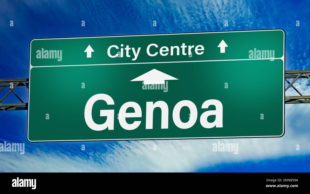 Road sign indicating direction to the city of Genoa Stock Photo - Alamy