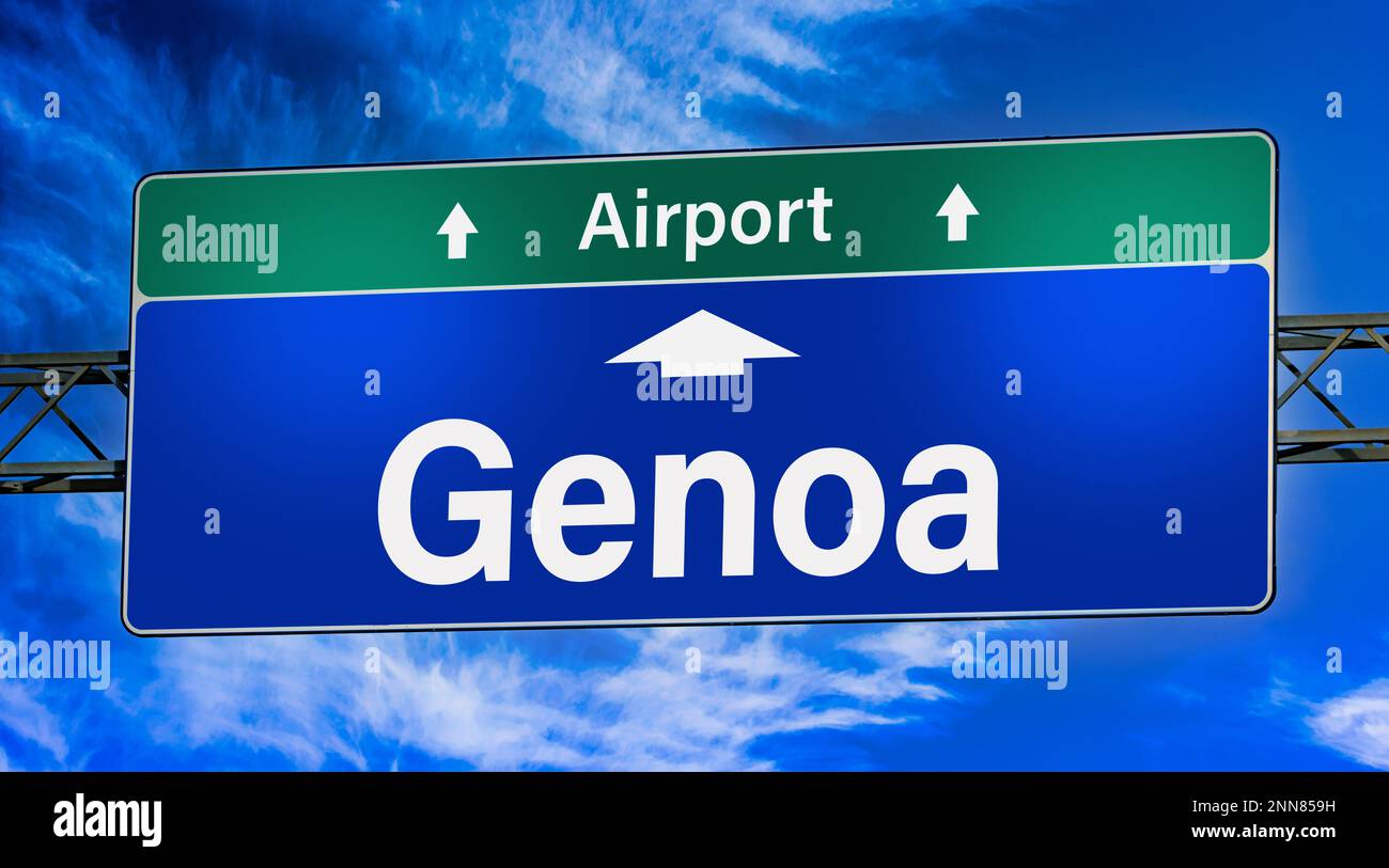 Road sign indicating direction to the city of Genoa Stock Photo - Alamy