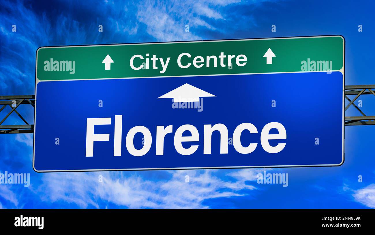 Road sign indicating direction to the city of Florence Stock Photo - Alamy