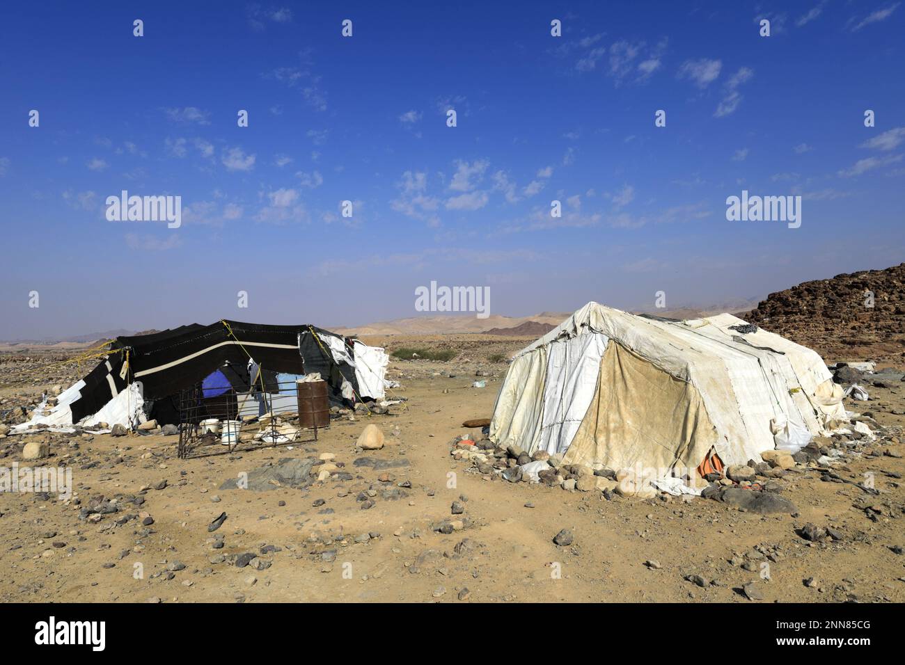 Traditional Bedouin camp, Wadi Feynan, Al-Sharat, Wadi Araba Desert ...