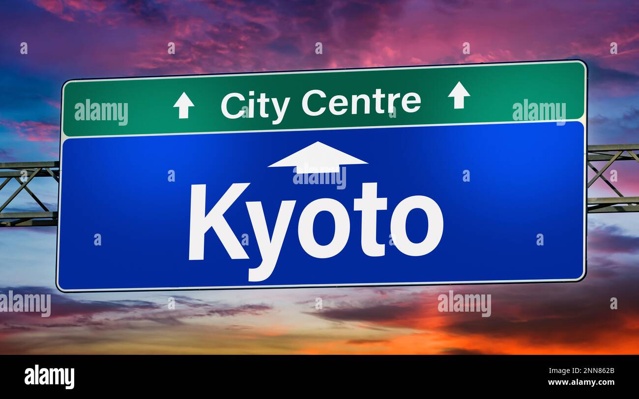Road sign indicating direction to the city of Kyoto Stock Photo - Alamy