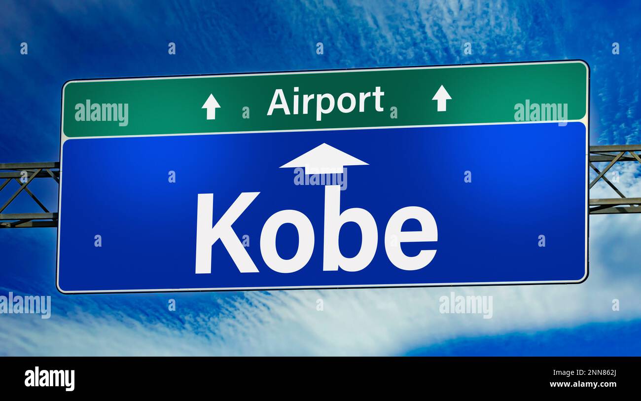 Road sign indicating direction to the city of Kobe Stock Photo - Alamy