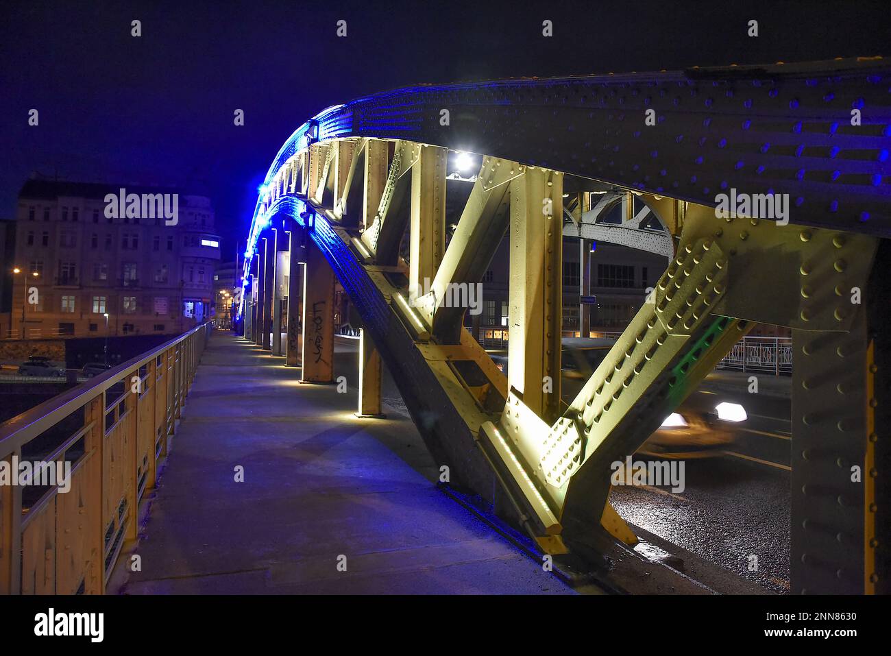 Milos Sykora Bridge in Ostrava is lit in the colours of the Ukrainian ...