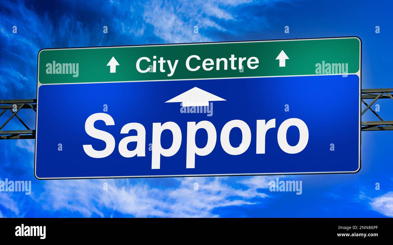 Road sign indicating direction to the city of Sapporo Stock Photo - Alamy