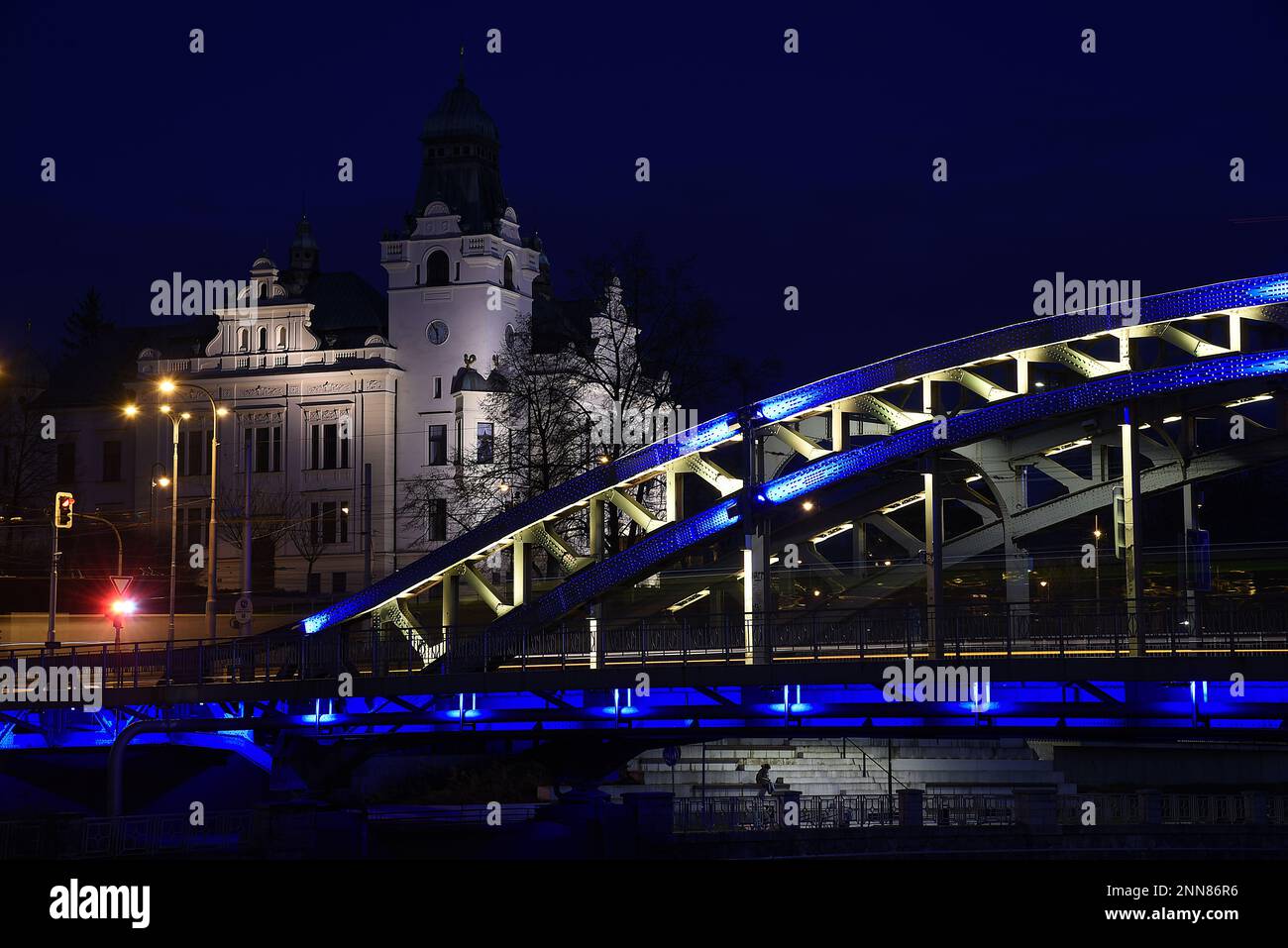 Milos Sykora Bridge in Ostrava is lit in the colours of the Ukrainian ...