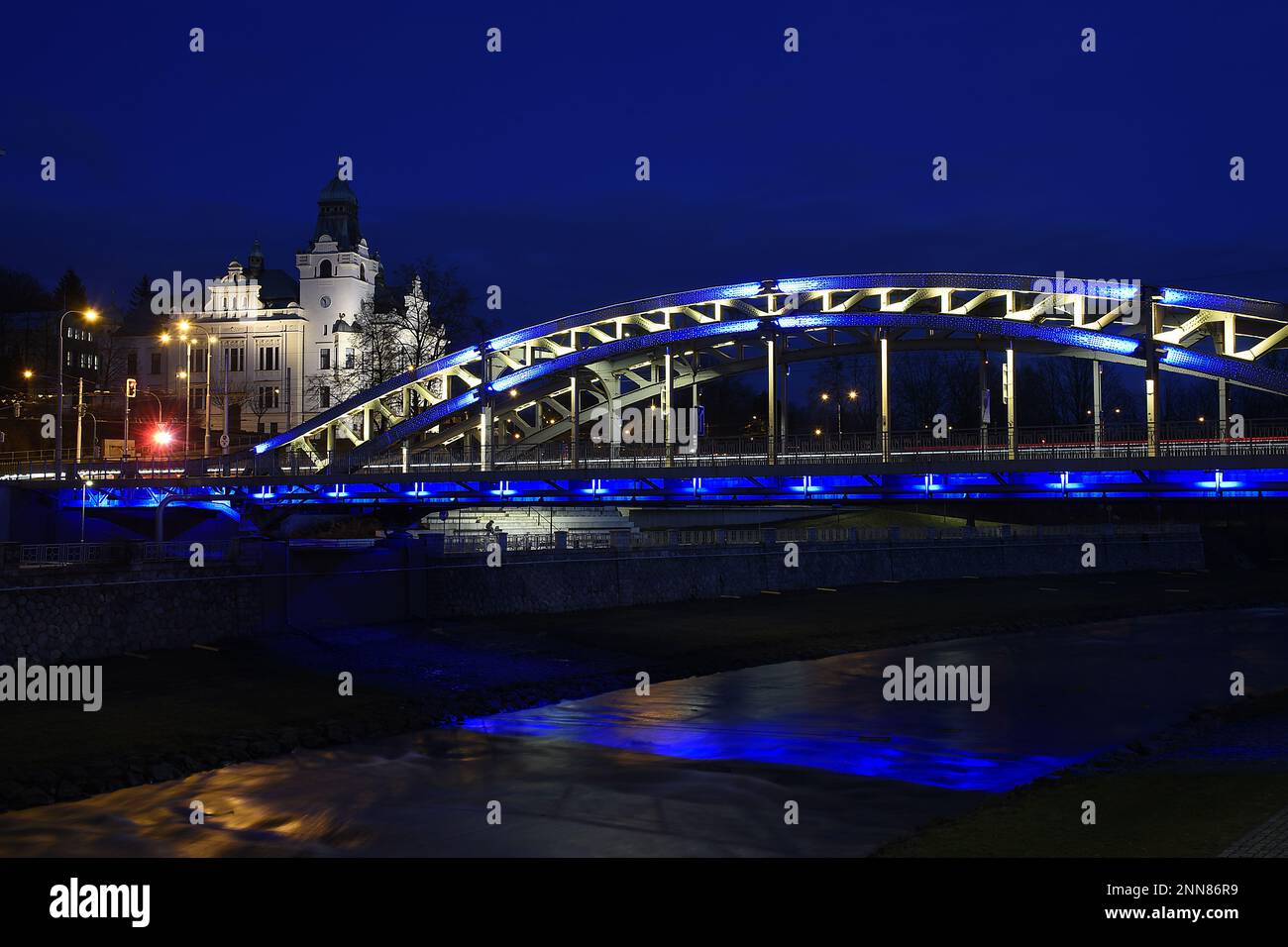 Milos Sykora Bridge in Ostrava is lit in the colours of the Ukrainian ...