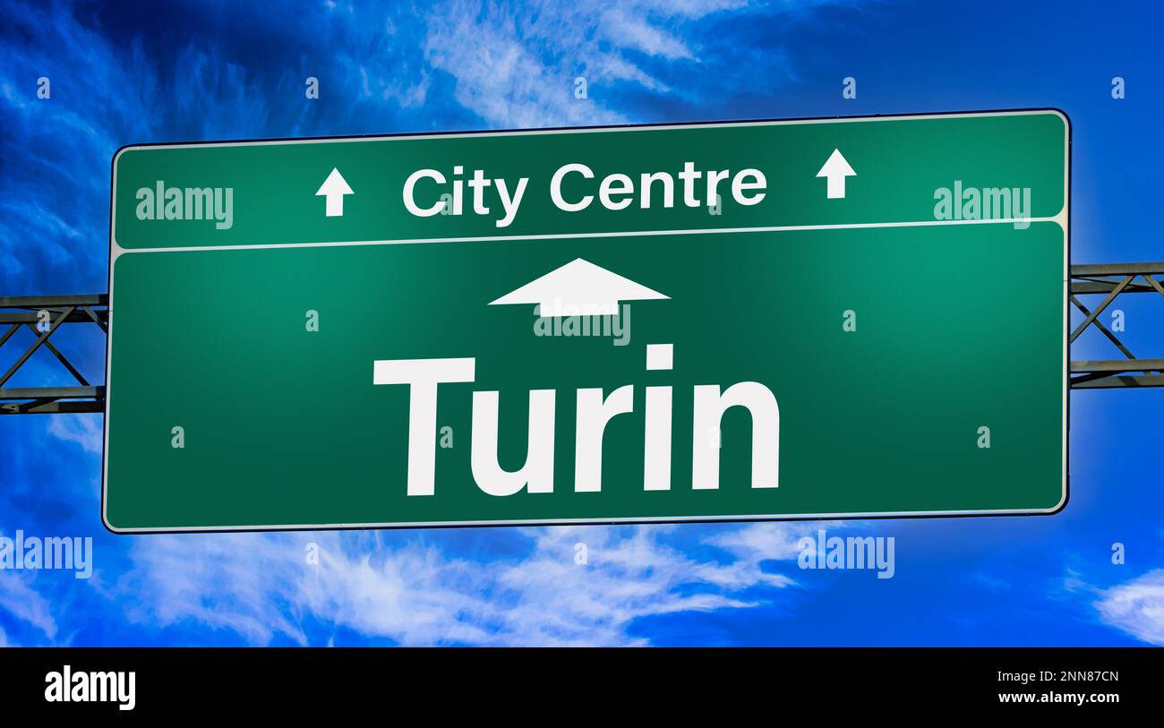Road sign indicating direction to the city of Turin Stock Photo - Alamy