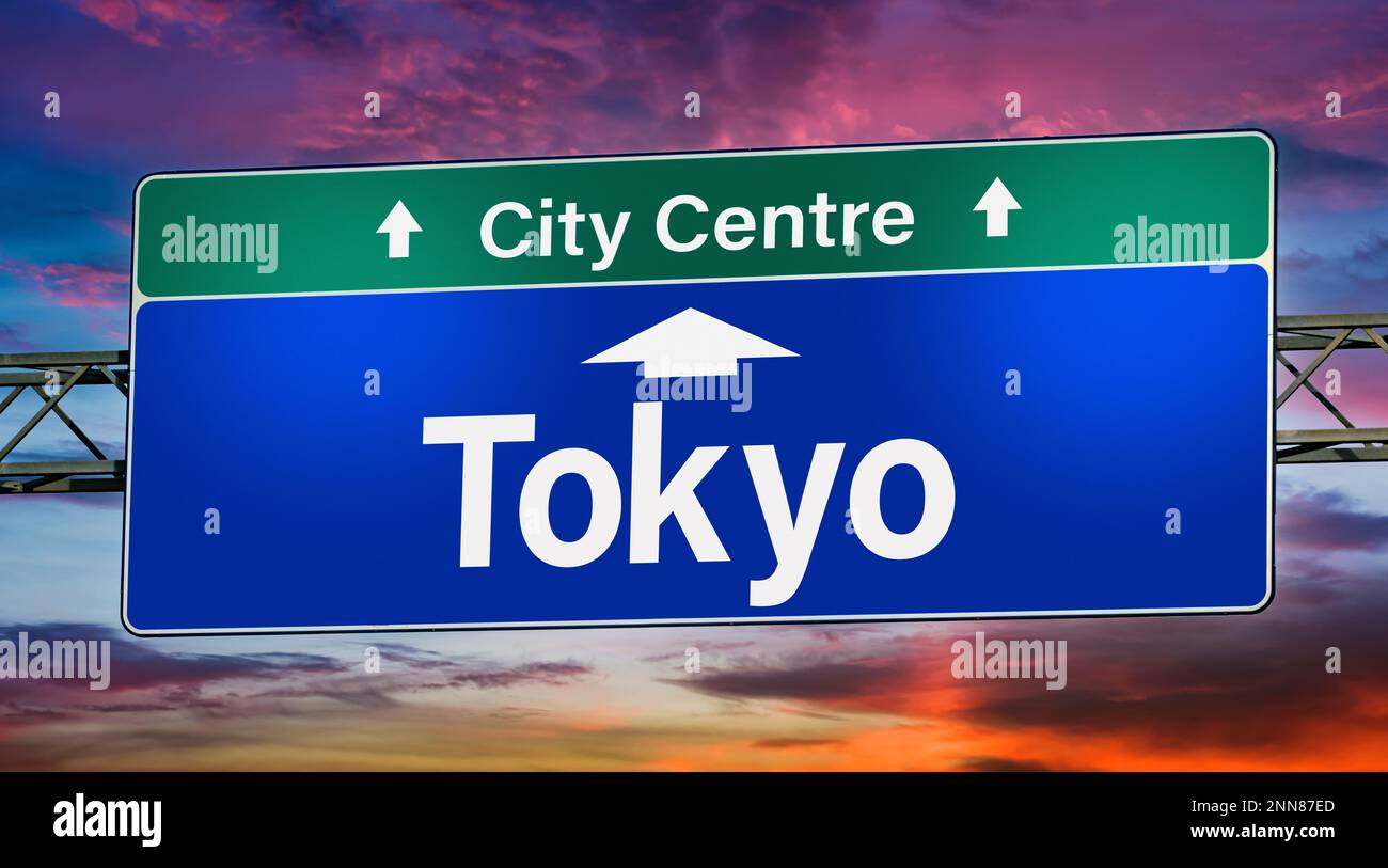 Road sign indicating direction to the city of Tokyo Stock Photo - Alamy