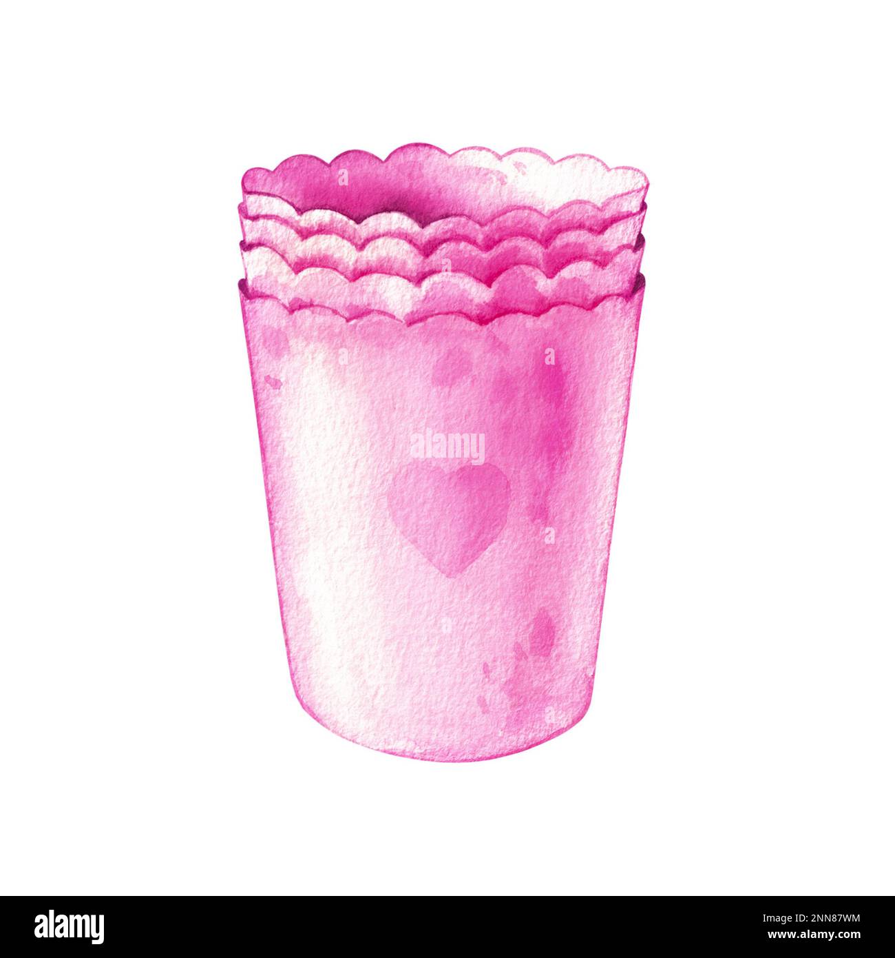 Watercolor paper pink molds for baking, Easter cakes, muffins on a ...