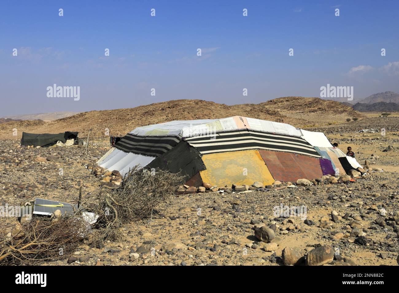 Traditional Bedouin camp, Wadi Feynan, Al-Sharat, Wadi Araba Desert ...