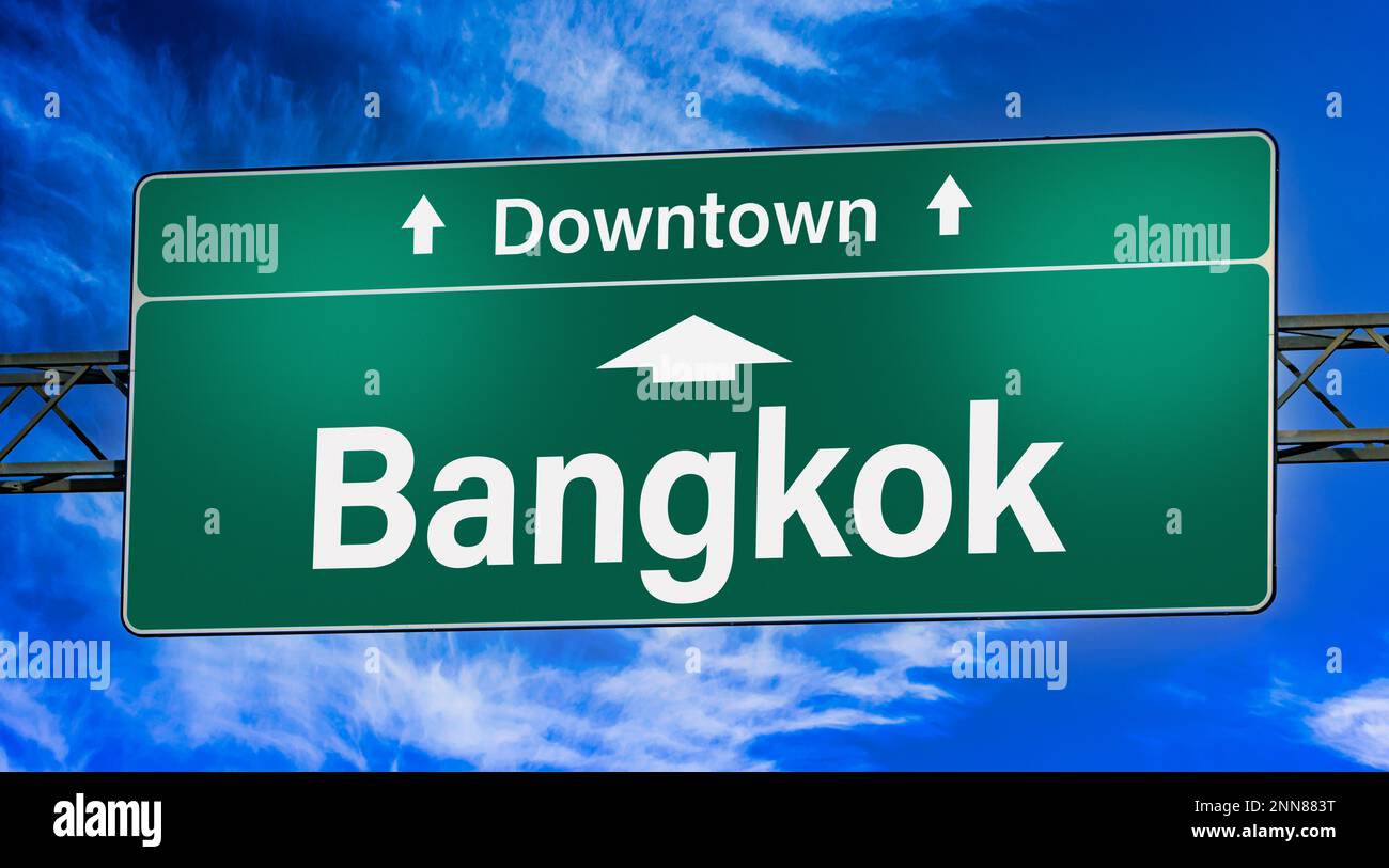 Road sign indicating direction to the city of Bangkok Stock Photo - Alamy