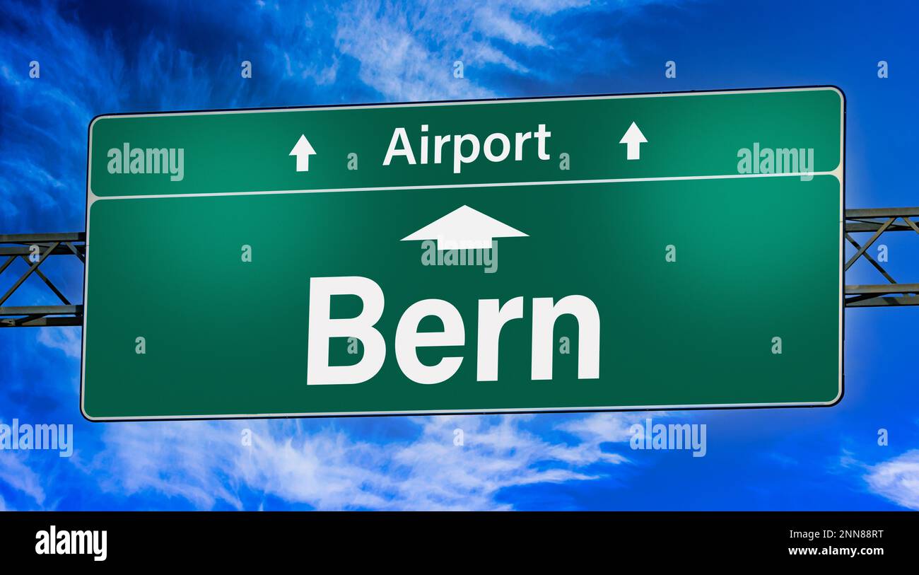 Road sign indicating direction to the city of Bern Stock Photo - Alamy