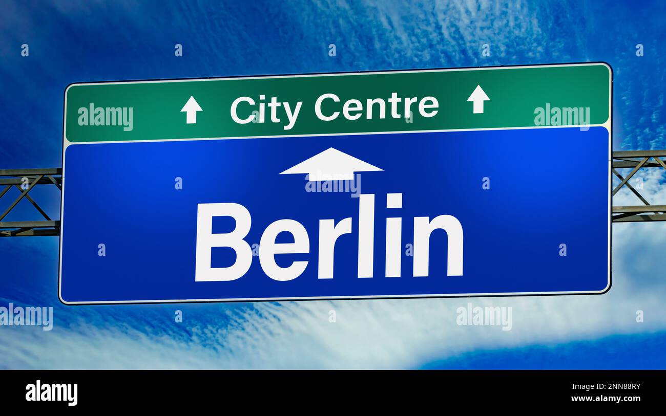 Road sign indicating direction to the city of Berlin Stock Photo - Alamy