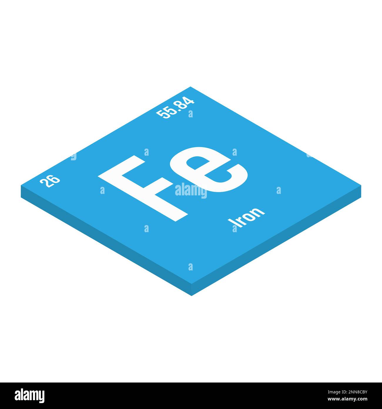 Iron, Fe, periodic table element with name, symbol, atomic number and ...