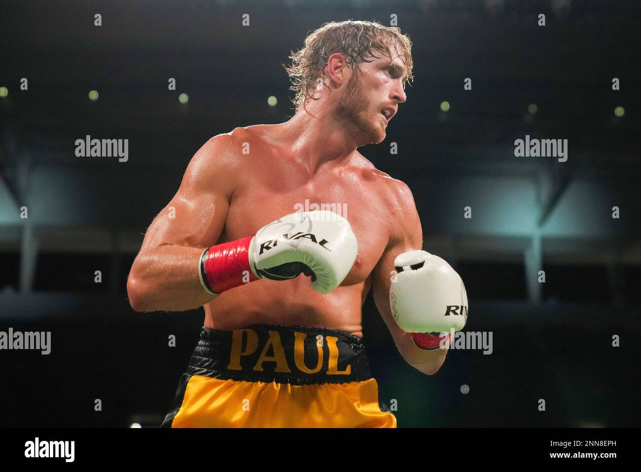 Influencer Logan Paul during a boxing special exhibition match at Hard ...