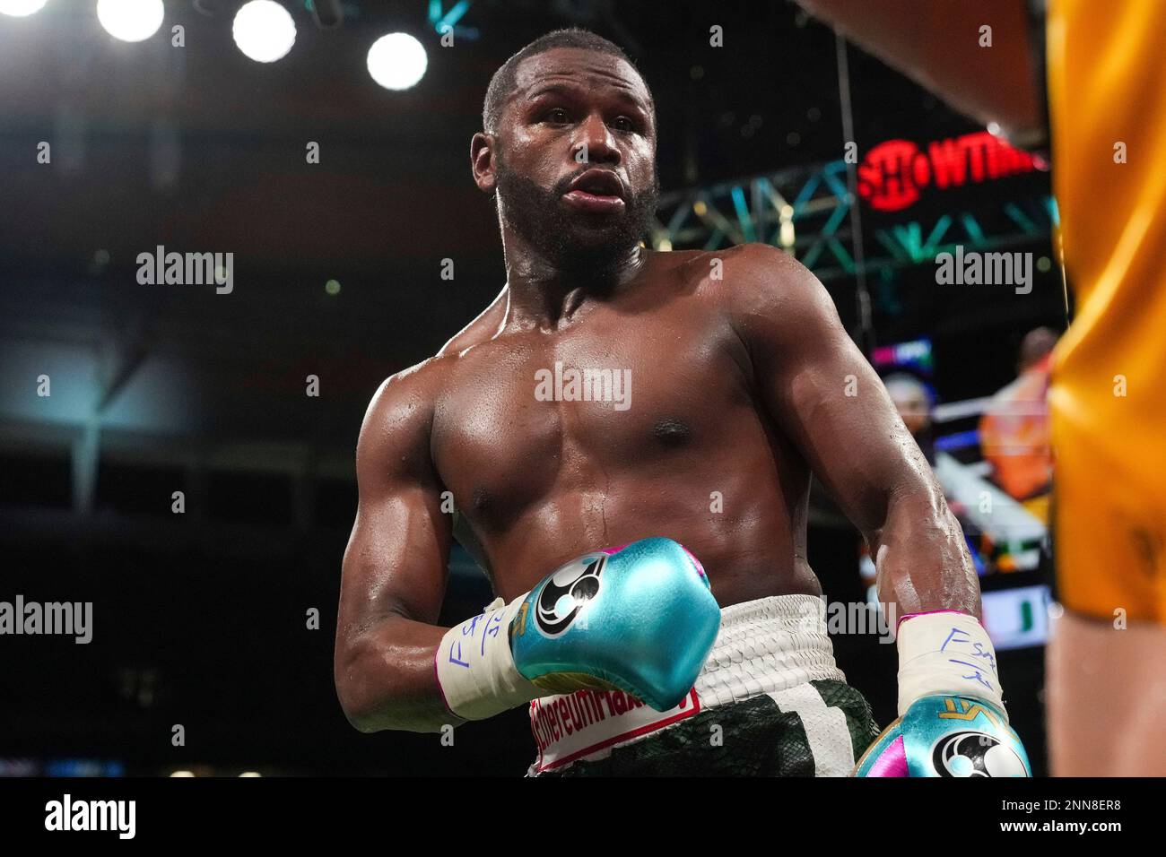 Boxer Floyd Mayweather during a boxing special exhibition match against ...