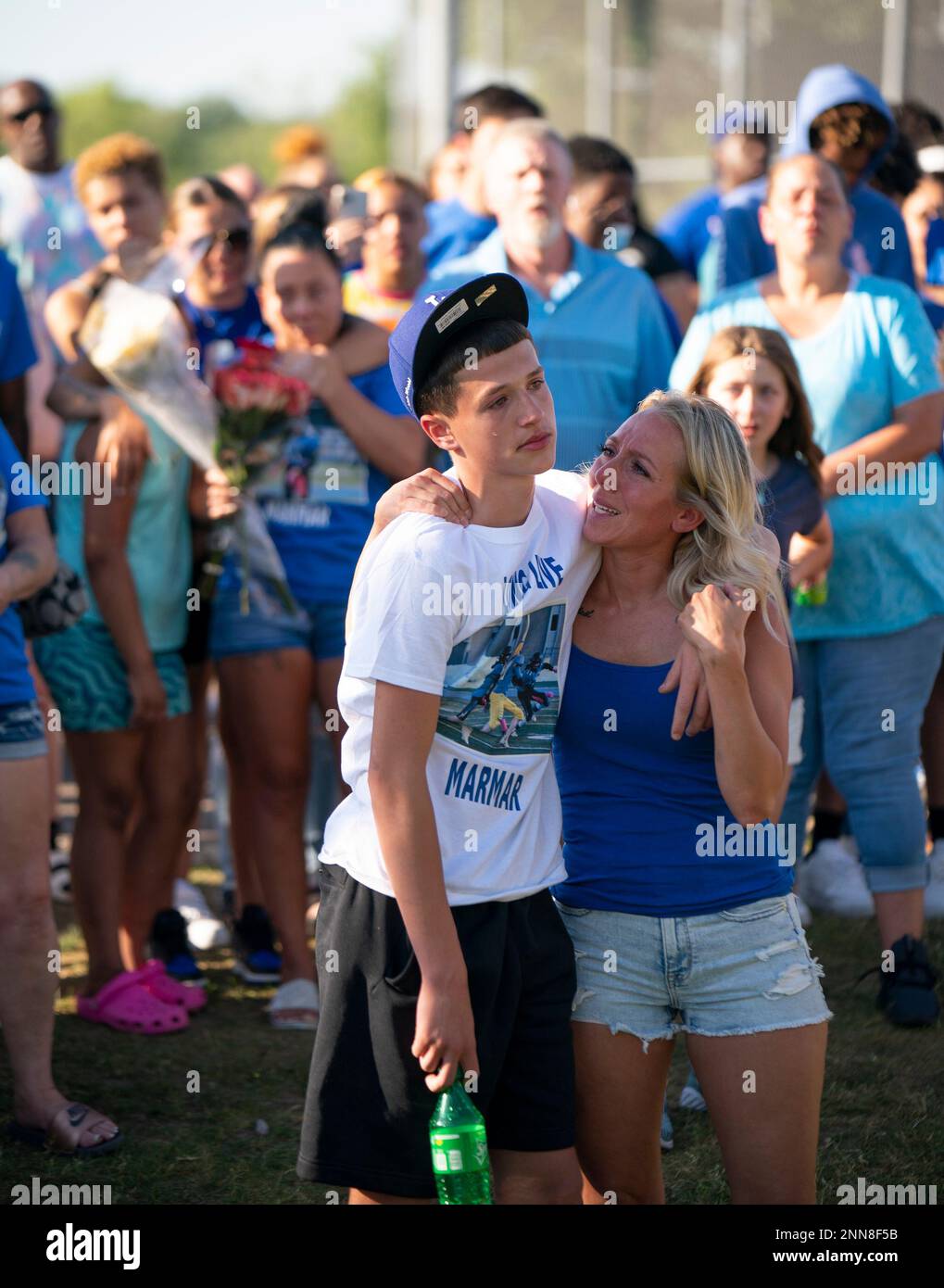 Sharon Patraw, right, stands in support of her nephew Michael Pflepsen ...