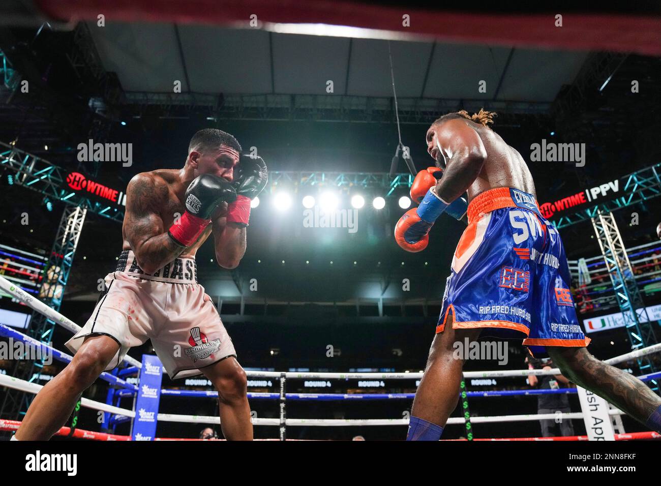 Boxer Luis Arias (left) fights against Jarrett Hurd (right) during a ...