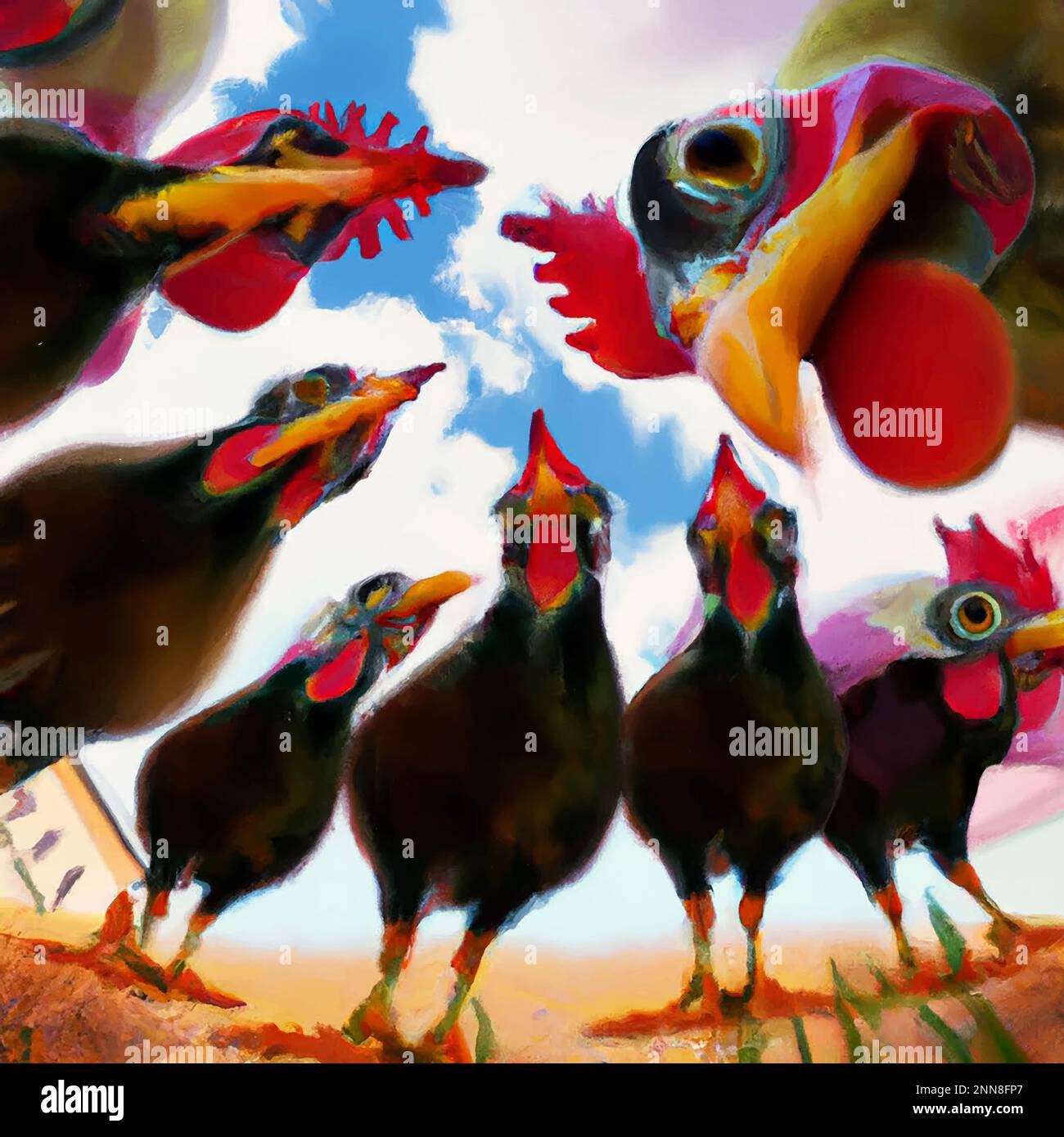 Illustration by ai. Image generator image of chickens in frog ...