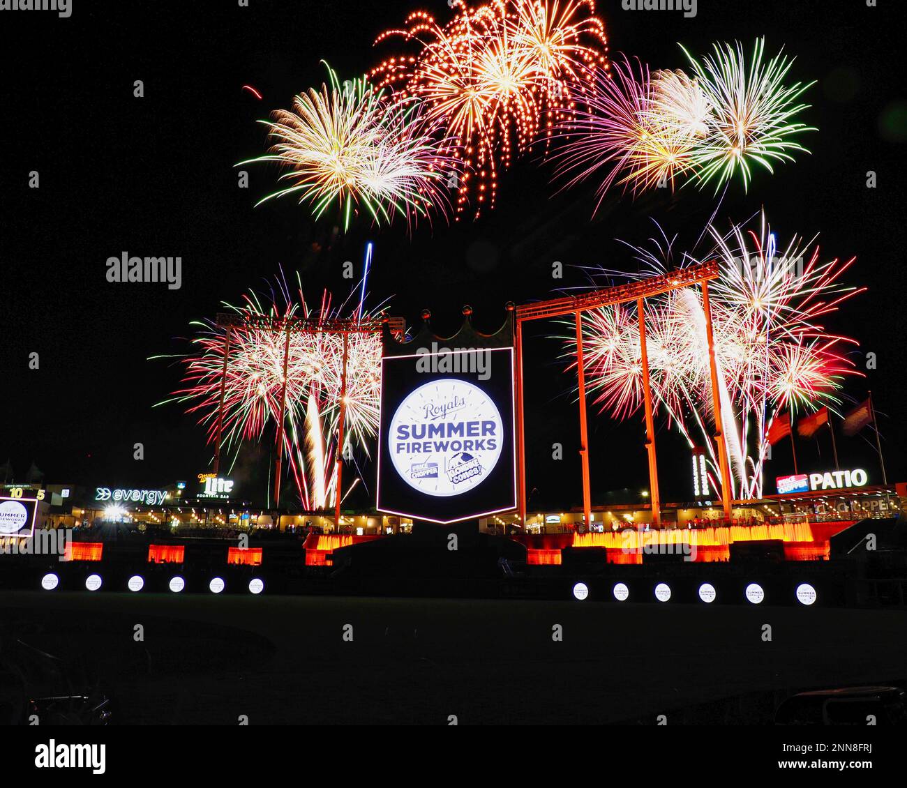June 04, 2021: Fans enjoy a post game fireworks show at Kauffman ...