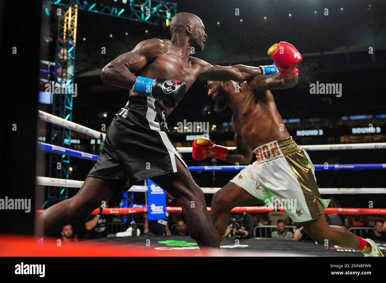 Former NFL wide receiver Chad "Ochocinco" Johnson (left) fights against ...