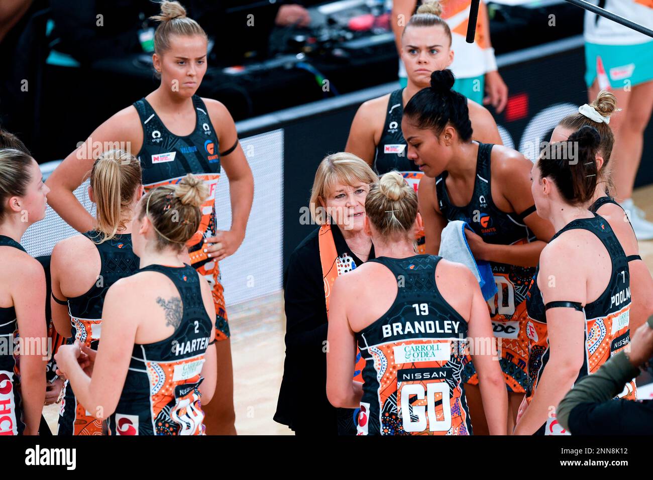 SYDNEY, AUSTRALIA - JUNE 06: Giants coach Julie Fitzgerald talks to her ...