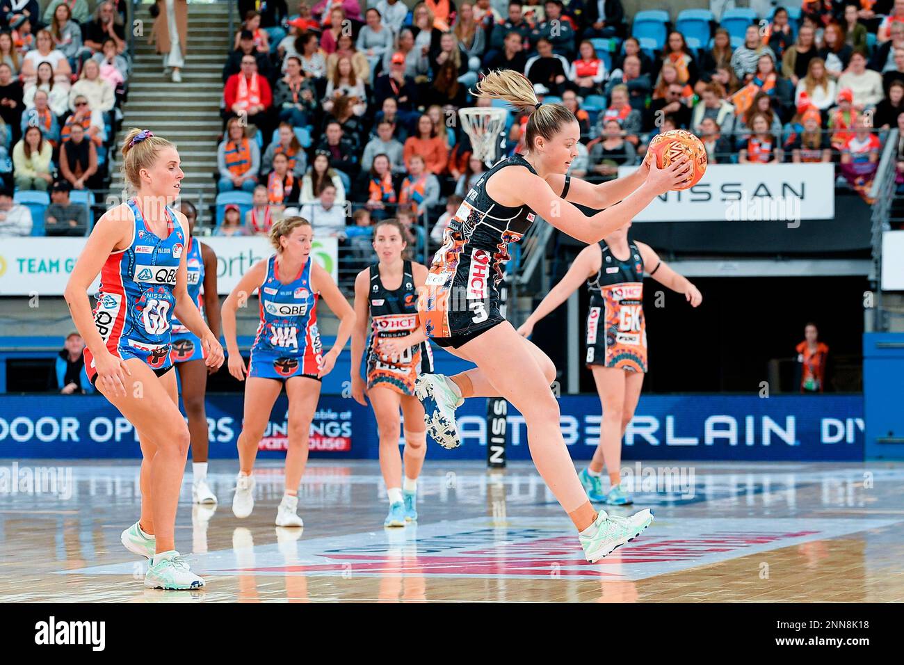 SYDNEY, AUSTRALIA - JUNE 06: Sophie Dwyer of the Giants Netball catches ...