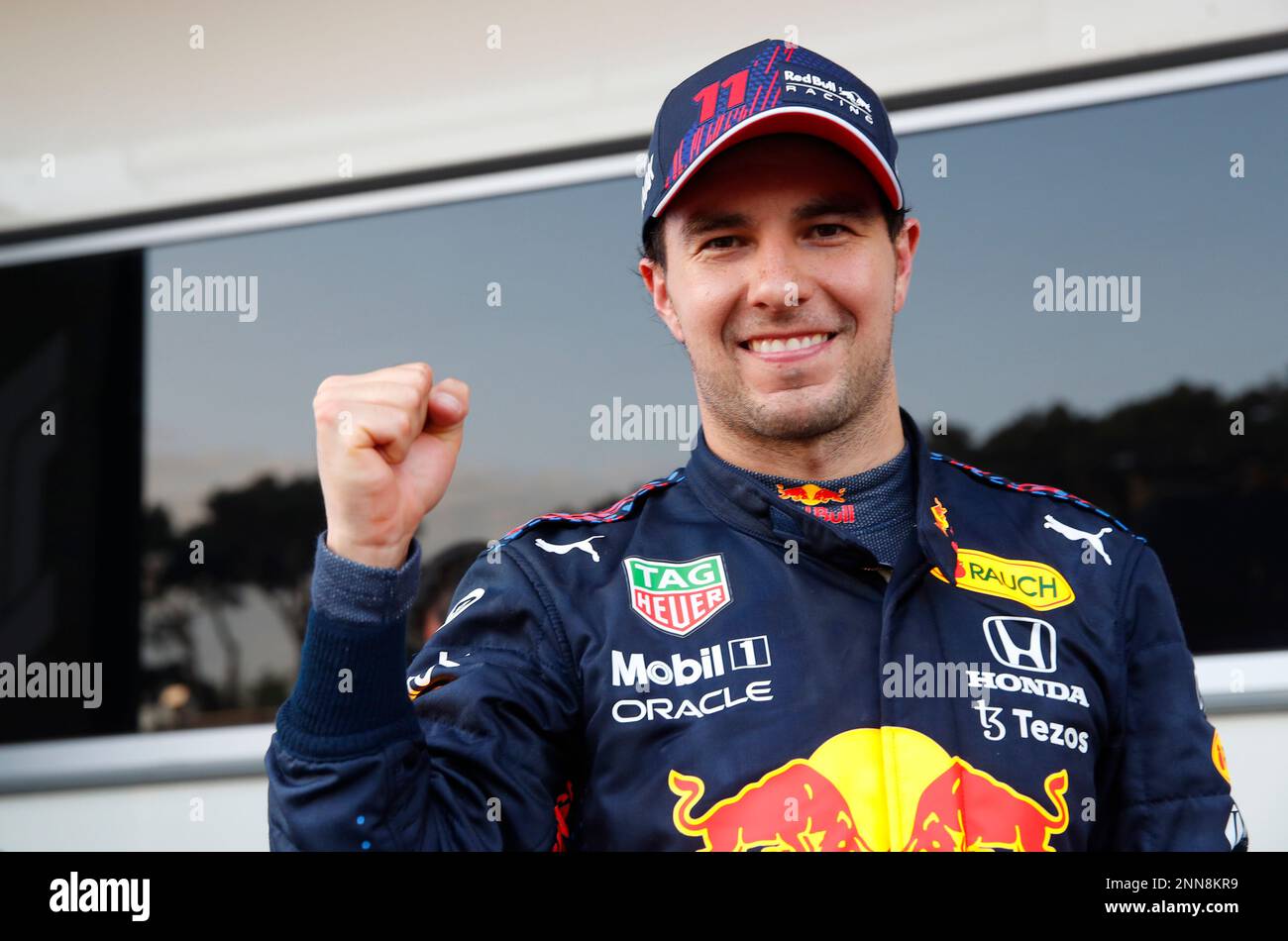 Red Bull driver Sergio Perez of Mexico celebrates after winning the ...