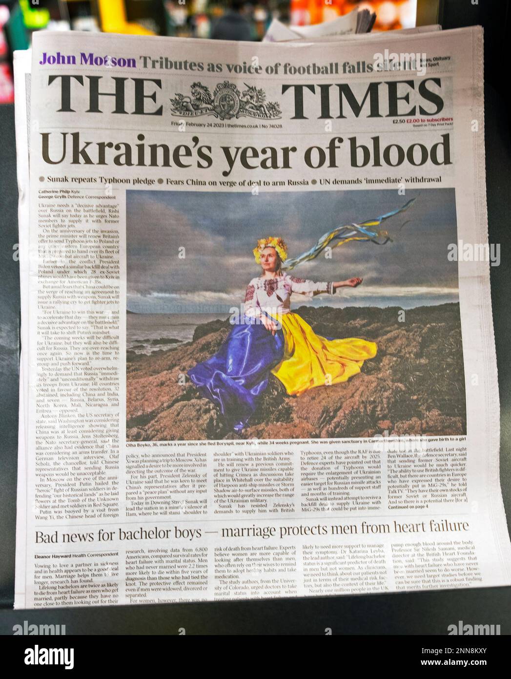 The Times newspaper headline front page Ukraine first year of war ...