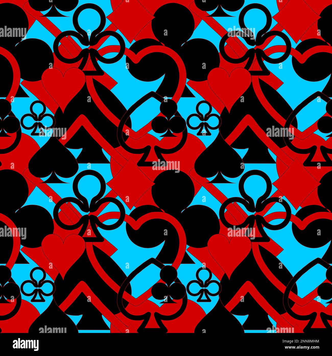 abstract seamless black and red pattern of different card suits ...
