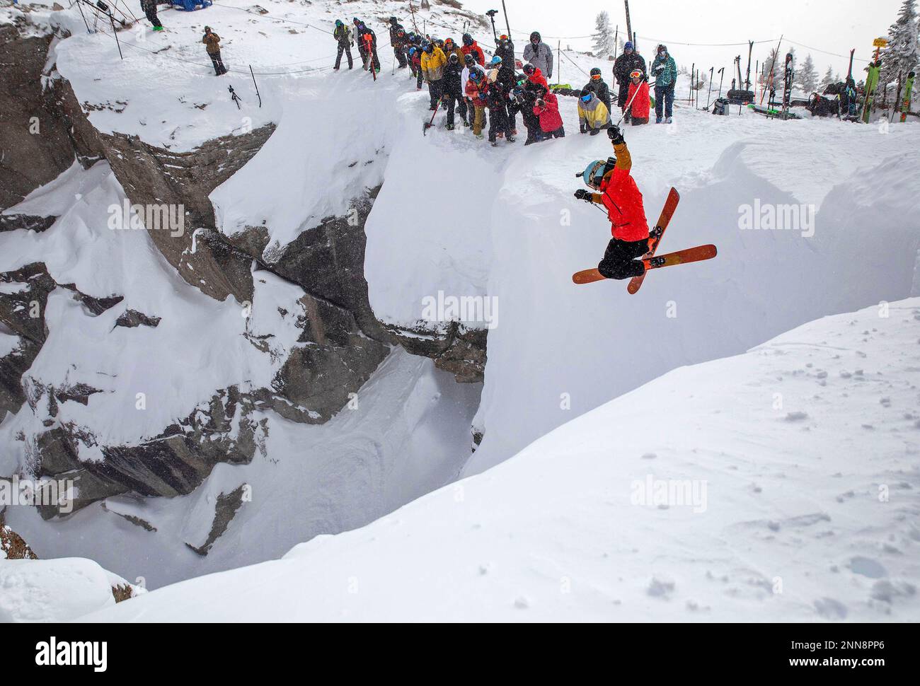 Caite Zeliff launches into Corbet's Couloir during the Kings and Queens ...