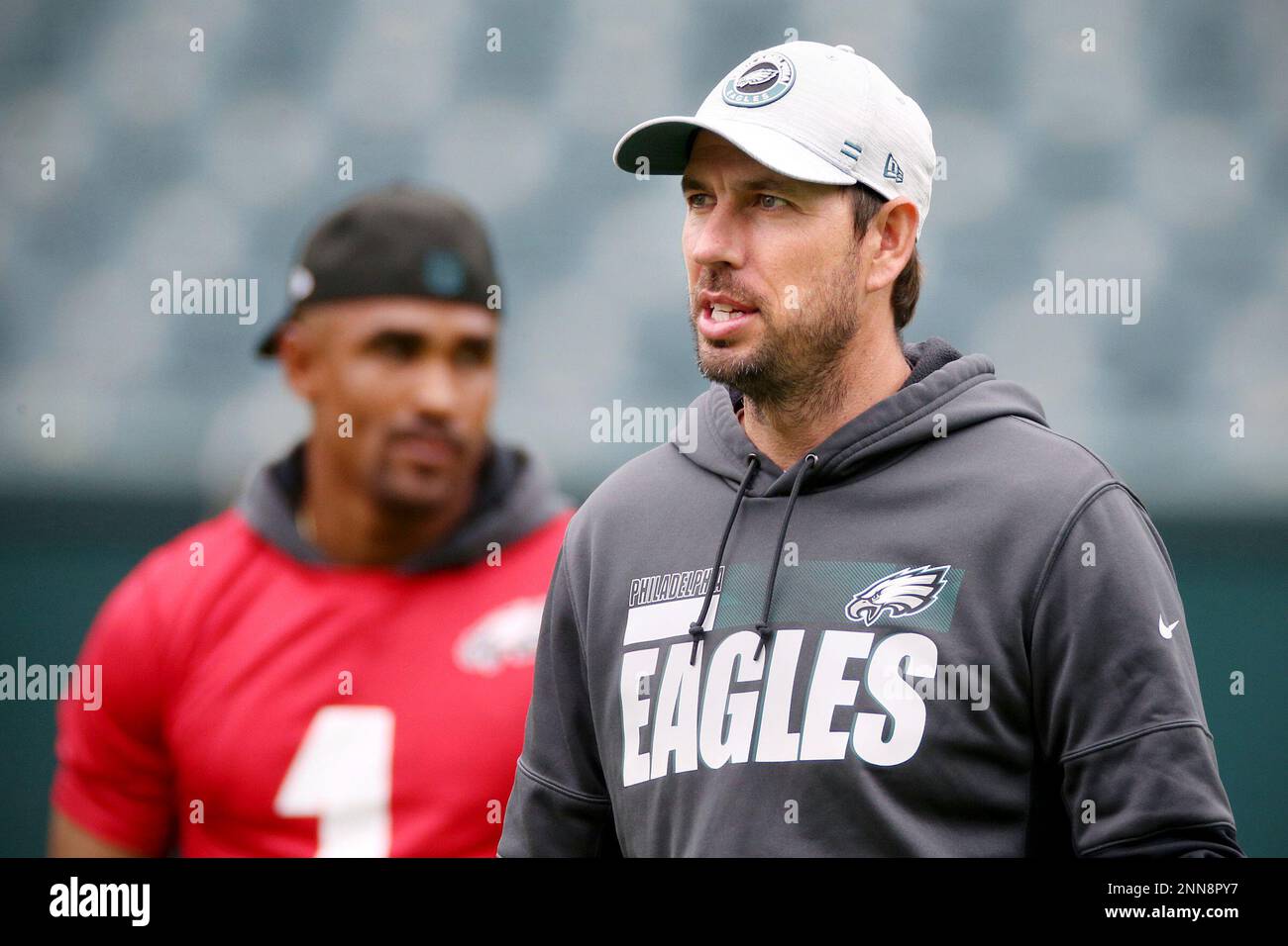 Philadelphia Eagles offensive coordinator Shane Steichen talks during ...