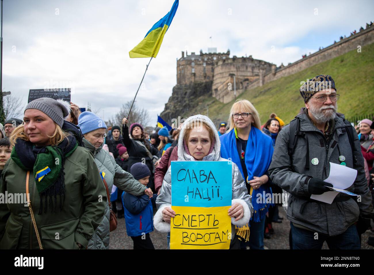 Ukrainian march Edinburgh marking one year since war broke out Stock ...