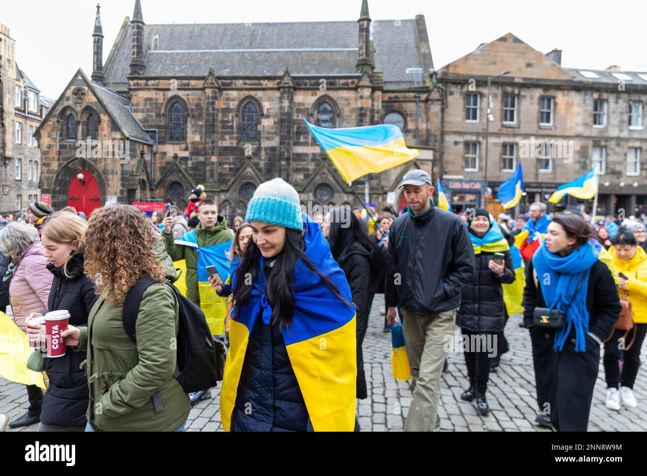 Ukrainian march Edinburgh marking one year since war broke out Stock ...