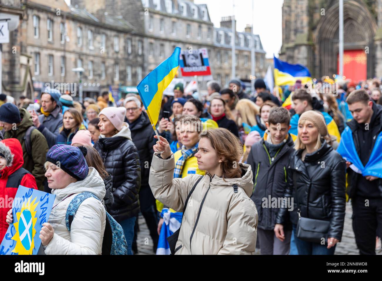 Ukrainian march Edinburgh marking one year since war broke out Stock ...